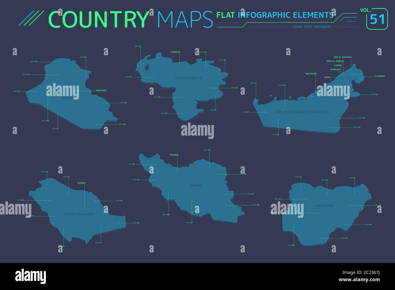 Flat vector maps collection with infographic elements Stock Photo - Alamy