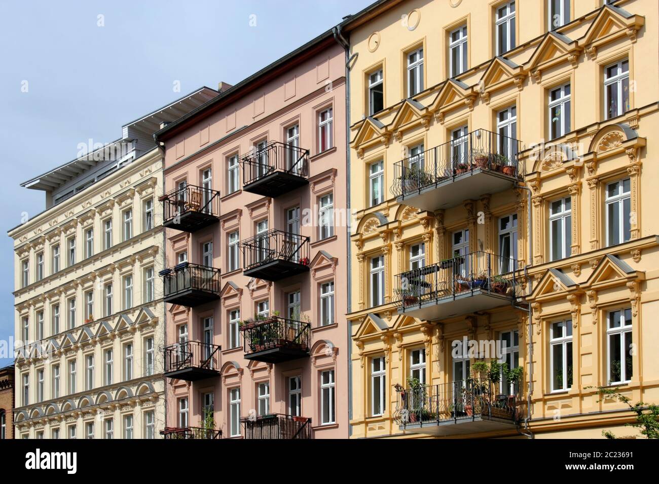 Renovated old building facades Stock Photo - Alamy