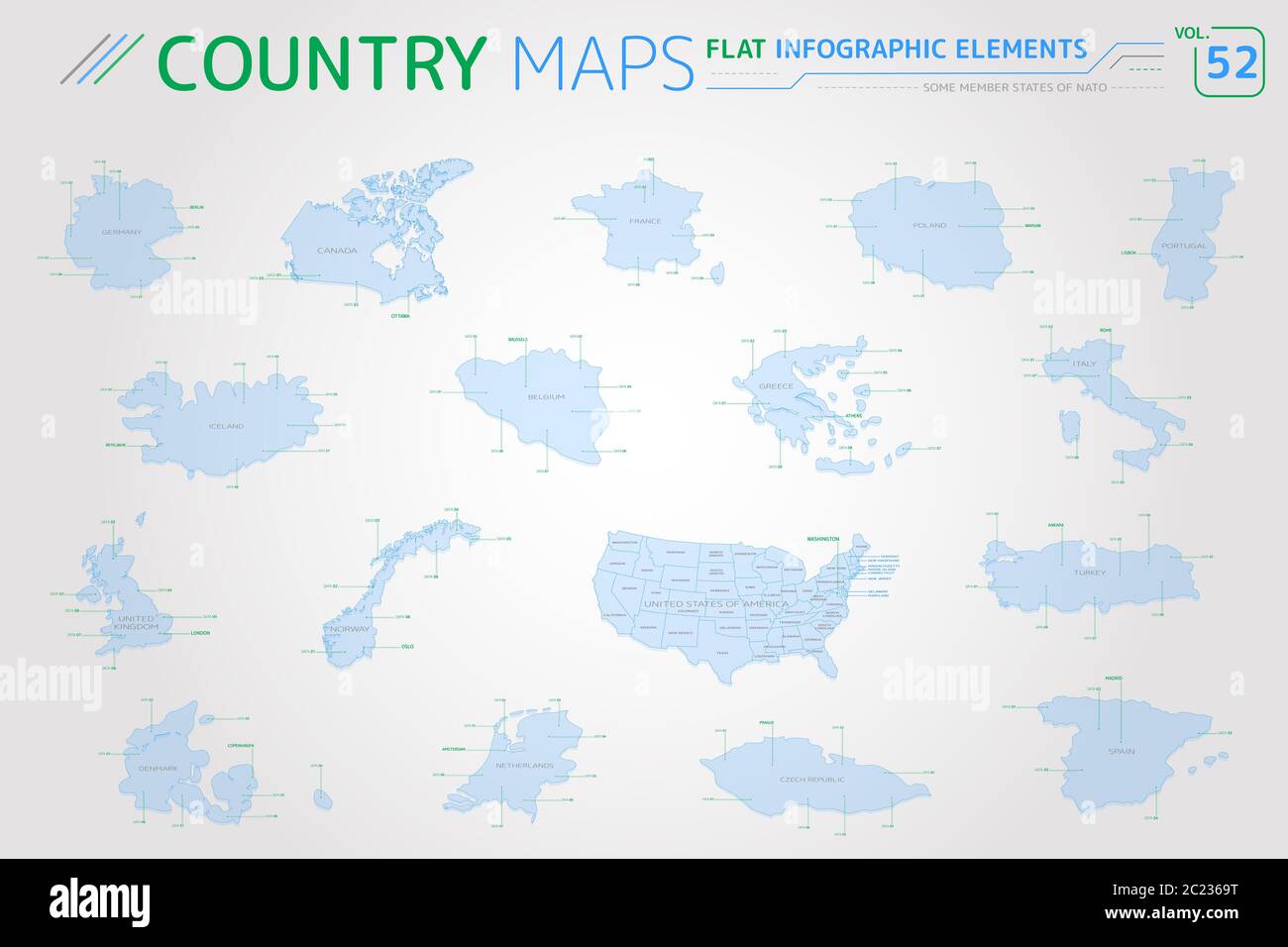 Flat vector maps collection with infographic elements Stock Photo - Alamy