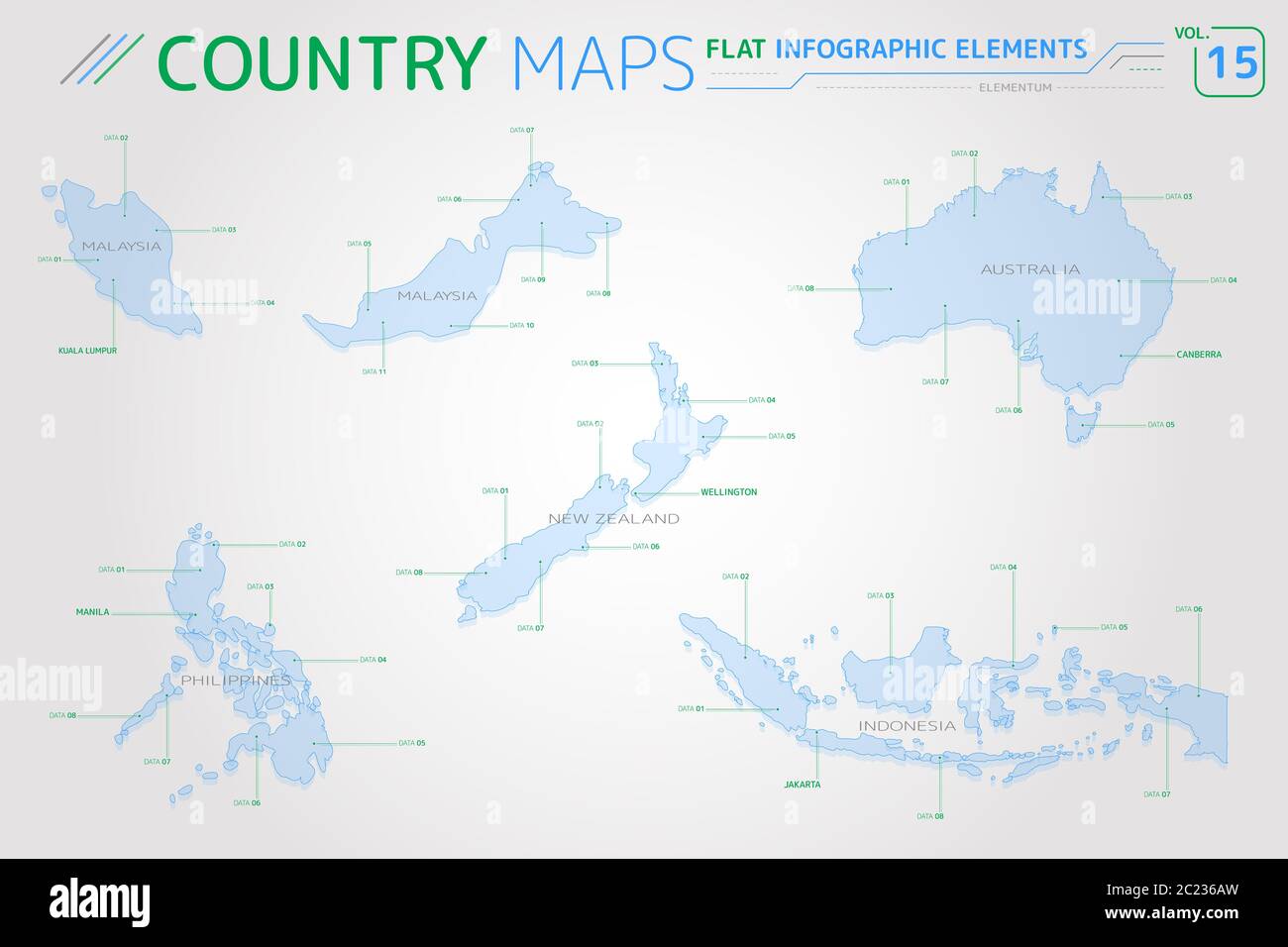 Flat vector maps collection with infographic elements Stock Photo - Alamy