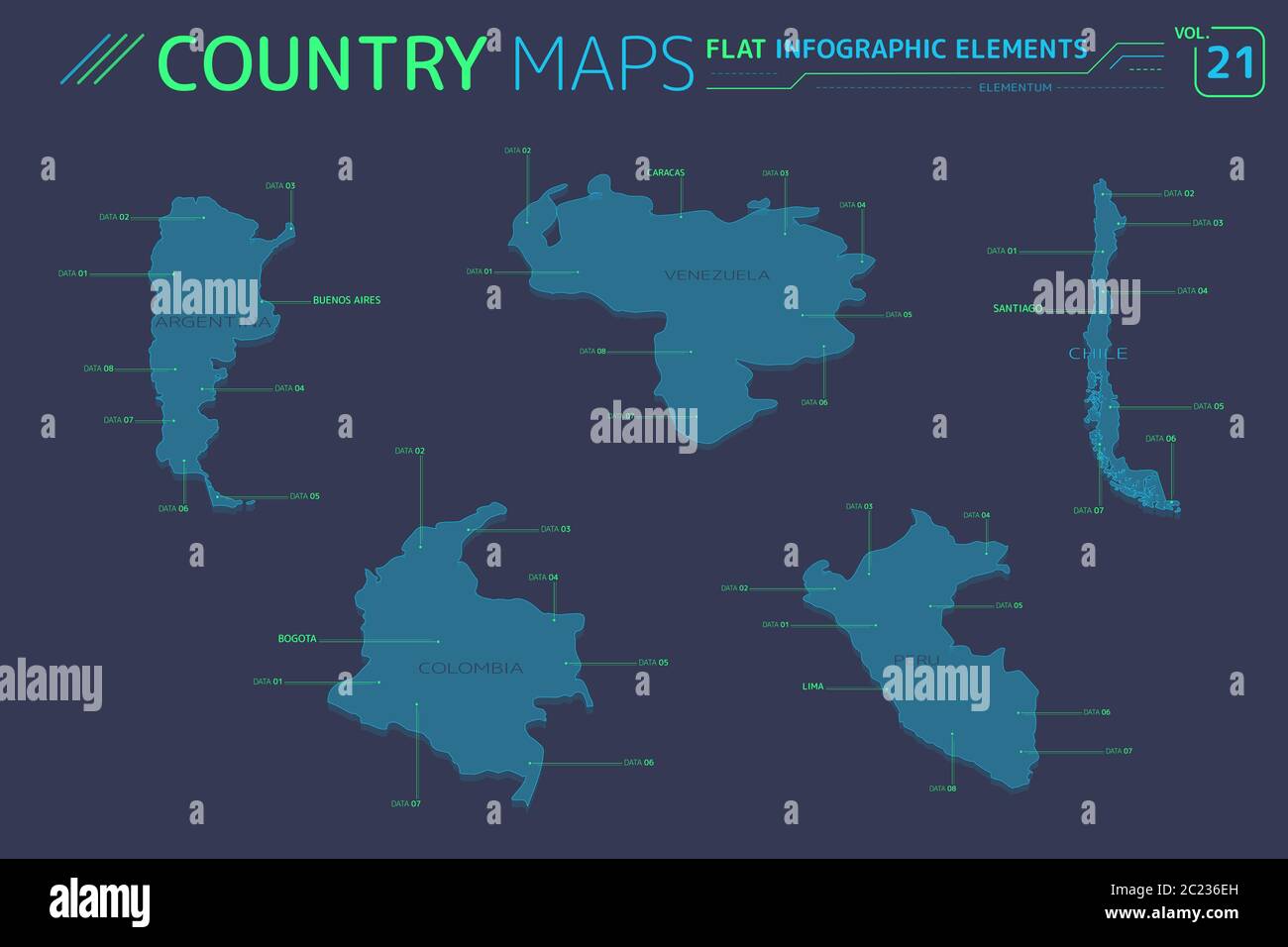 Flat vector maps collection with infographic elements Stock Photo - Alamy