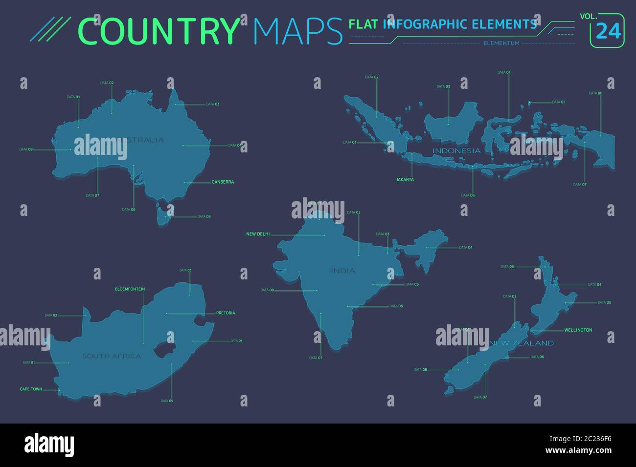 Flat vector maps collection with infographic elements Stock Photo - Alamy