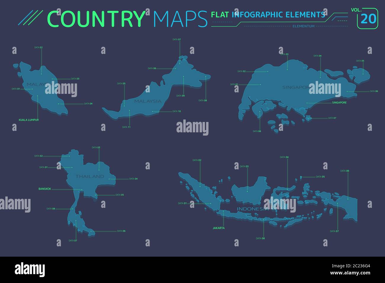 Flat vector maps collection with infographic elements Stock Photo - Alamy