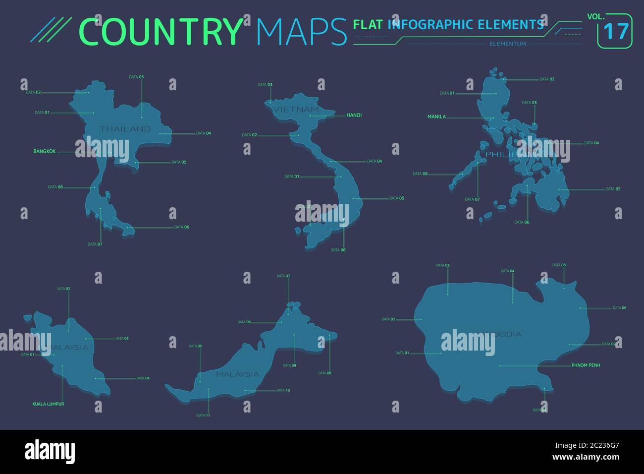 Flat vector maps collection with infographic elements Stock Photo - Alamy