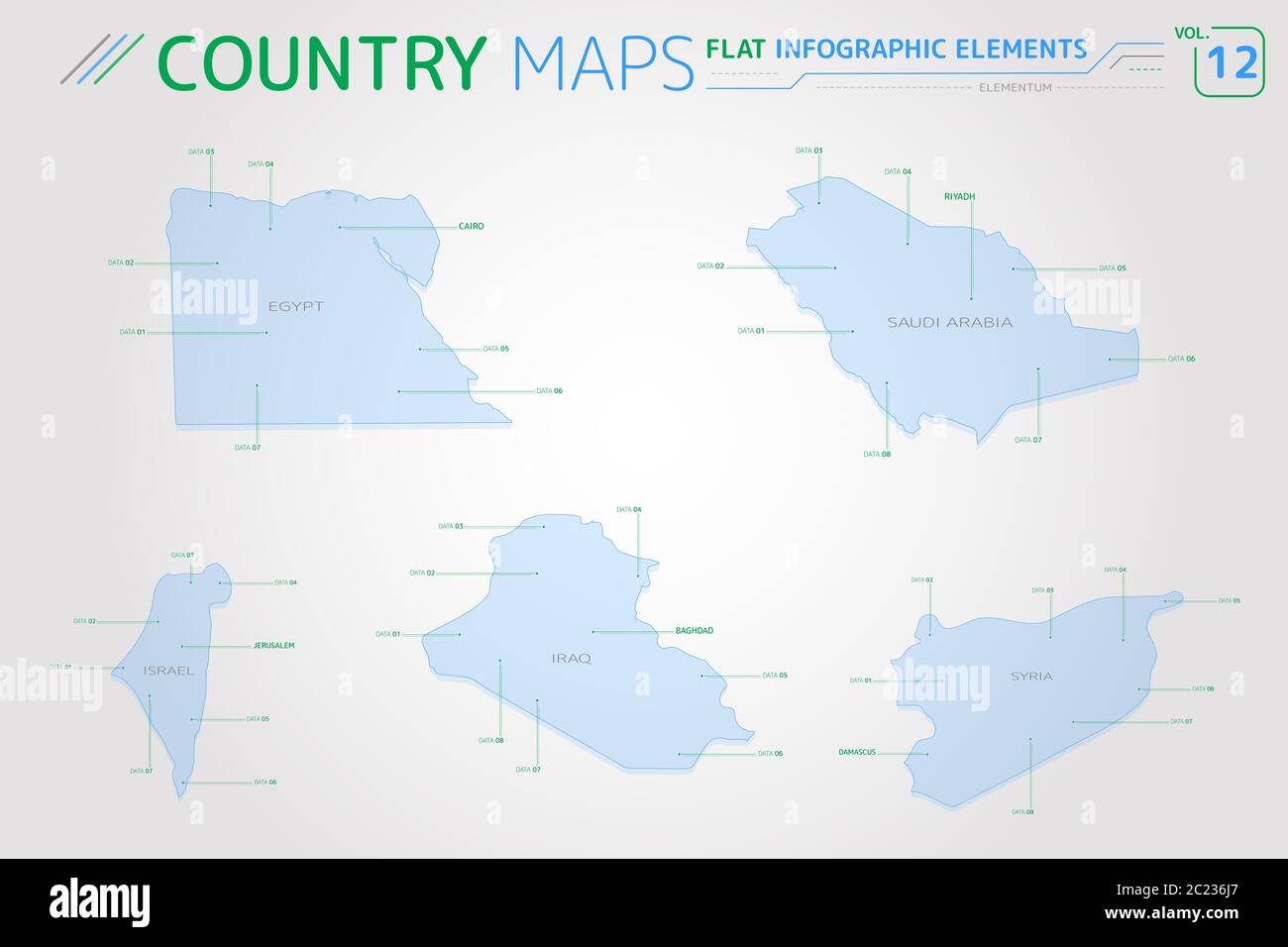 Flat vector maps collection with infographic elements Stock Photo - Alamy
