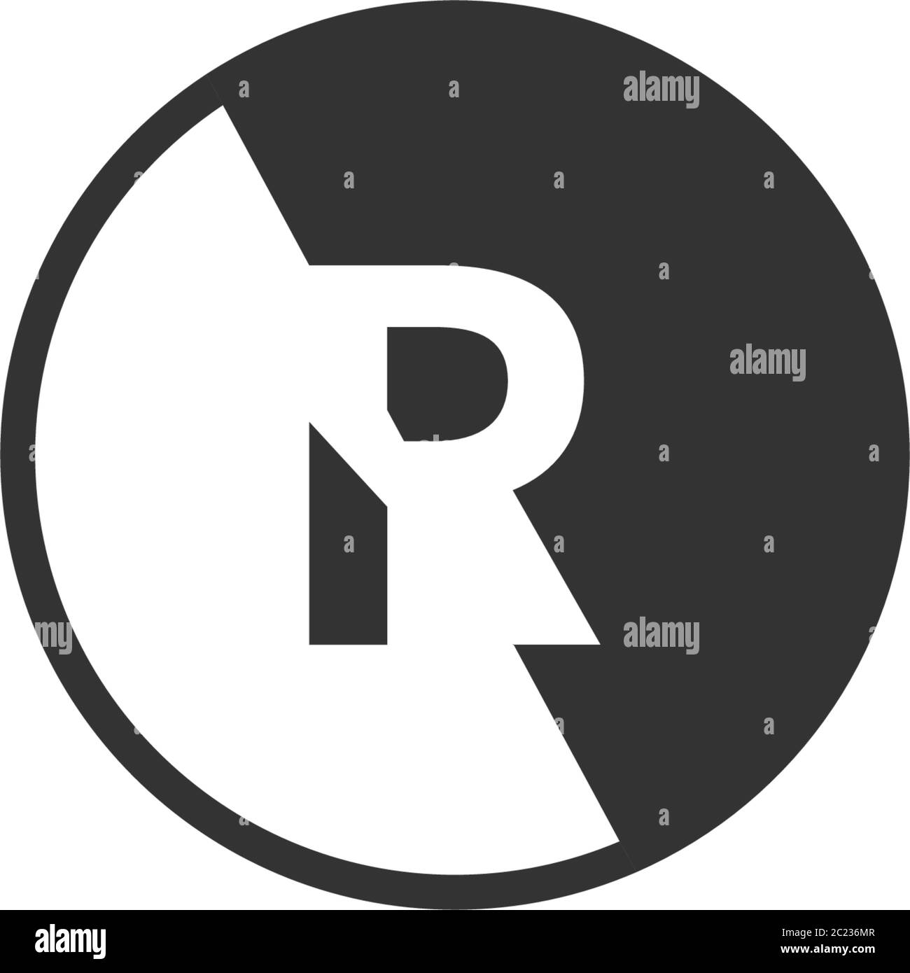 Circle R logo letter design concept in black and white colors Stock ...