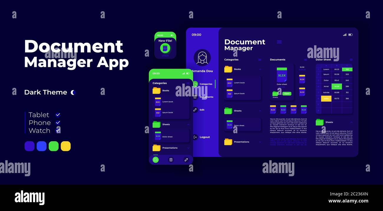 Document manager app screen vector adaptive design template Stock Vector Image & Art - Alamy