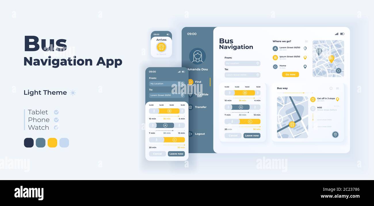 Bus navigation app screen vector adaptive design template Stock Vector ... Bus navigation app screen vector adaptive design template Stock Vector ...