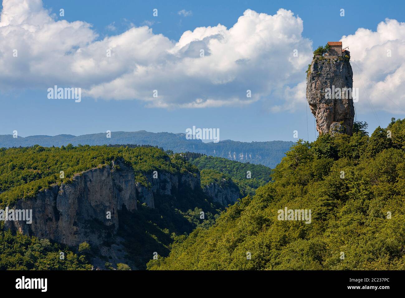 Limestone monolith pillar known as Katskhi pillar with a small ...
