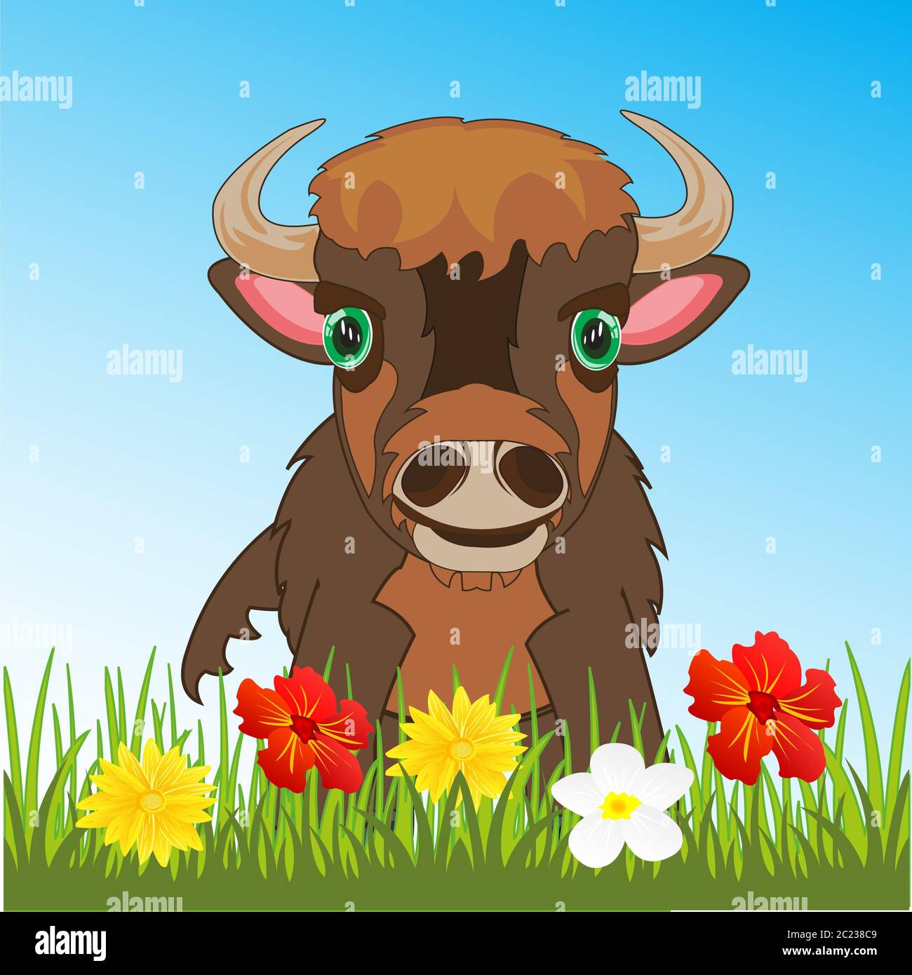 Vector illustration wild ungulate animal buffalo on background of the ...