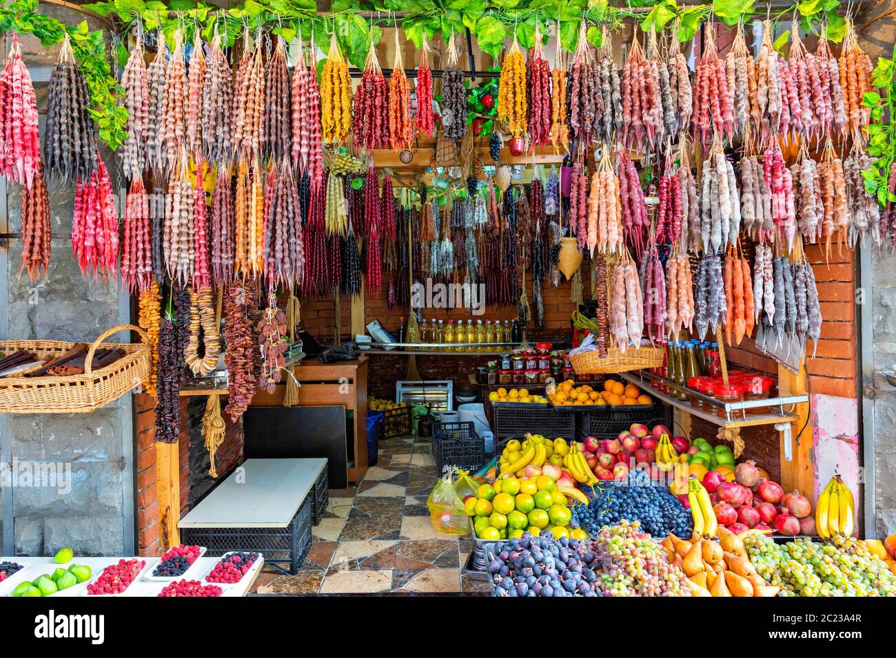Fruits and Georgian traditional candies known as churchkhela, in ...