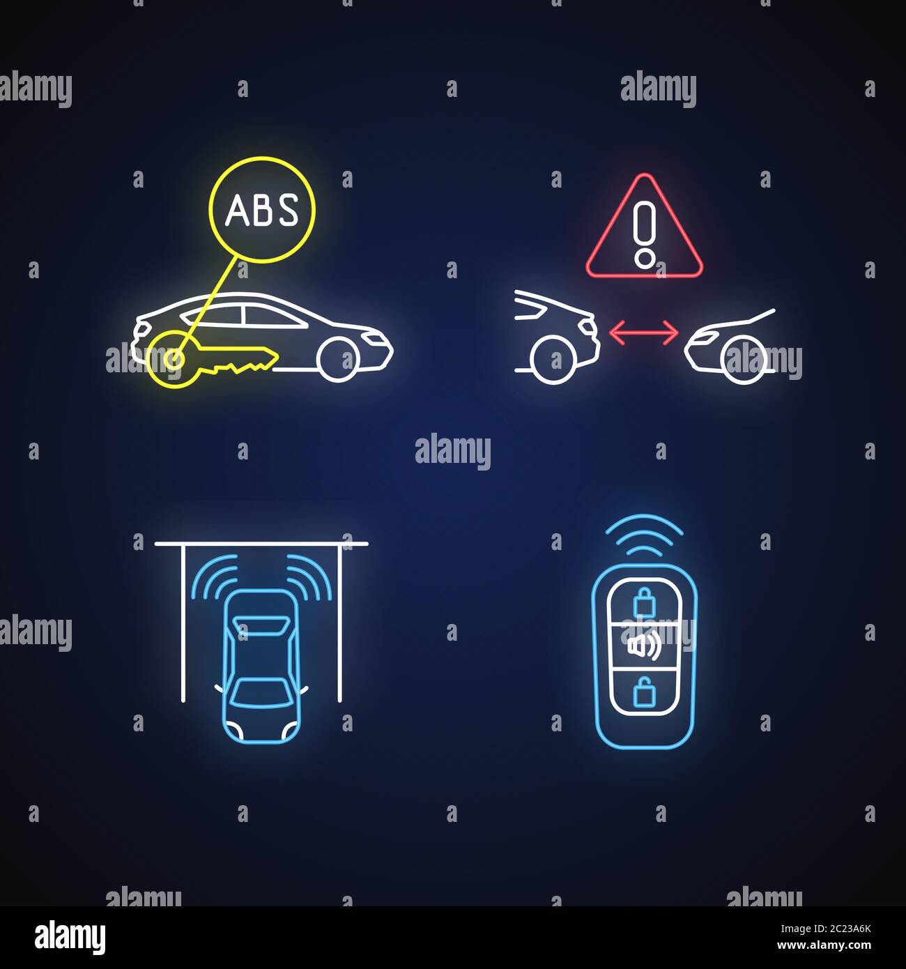 Smart driving safety systems neon light icons set Stock Vector Image ...