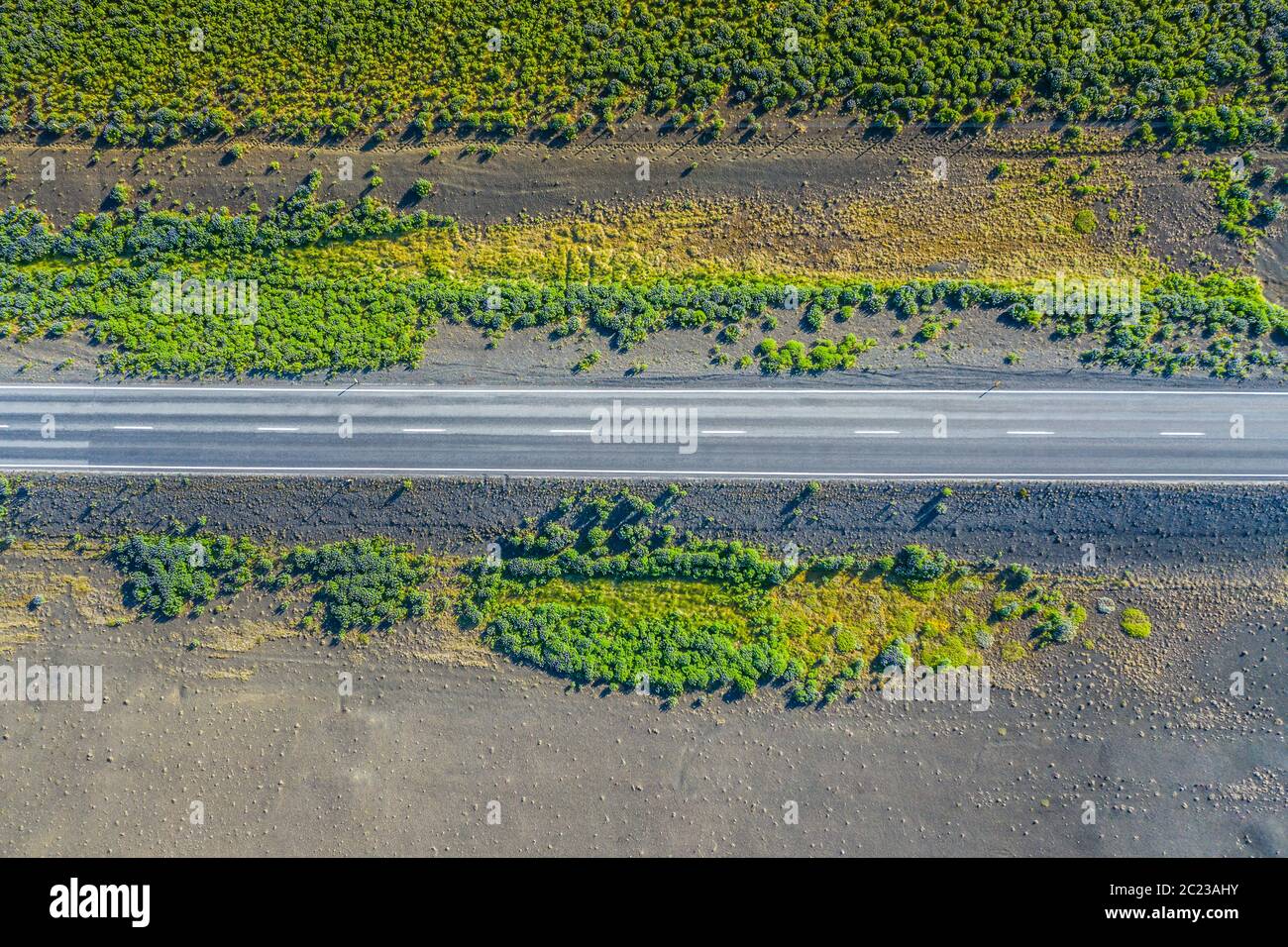 Aerial view of road through.Beautiful landscape with empty rural road ...