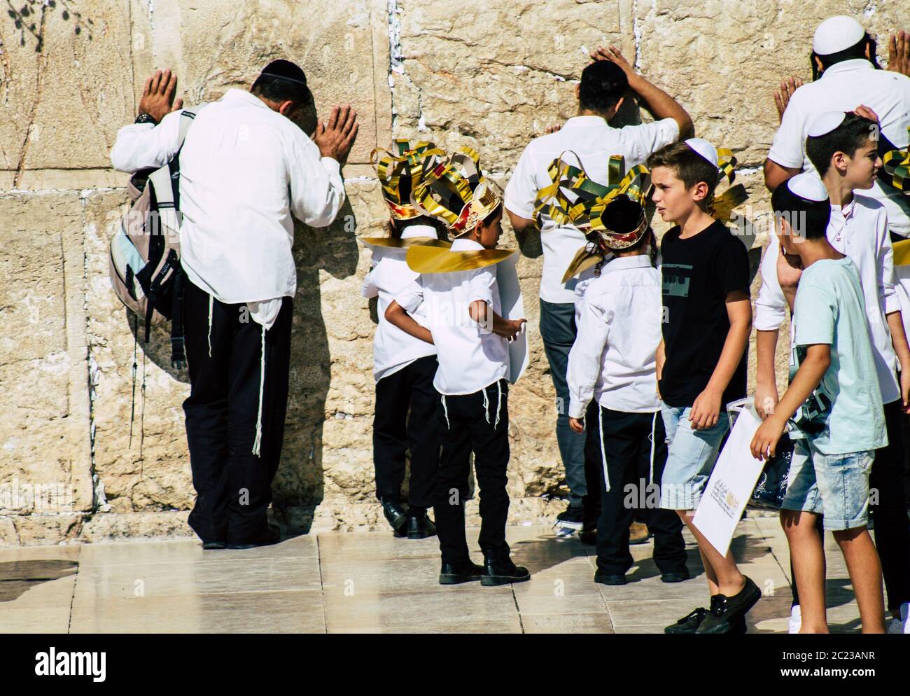 Jerusalem Israel July 3, 2019 View of young Israeli kid praying at the ...