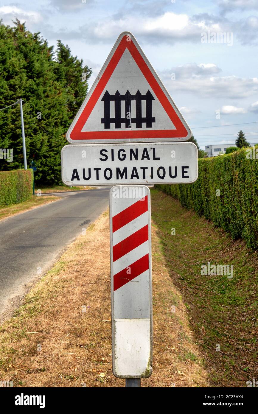 a french road sign railway crossing ahead (automatic signal Stock Photo ...