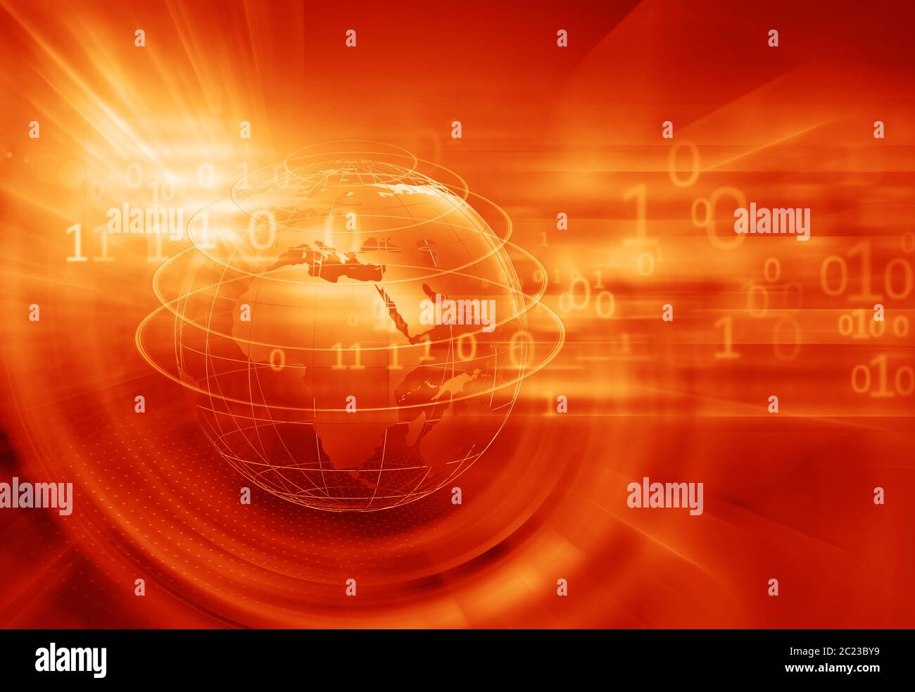 Graphical digital world with binary codes red theme background, 3d ...