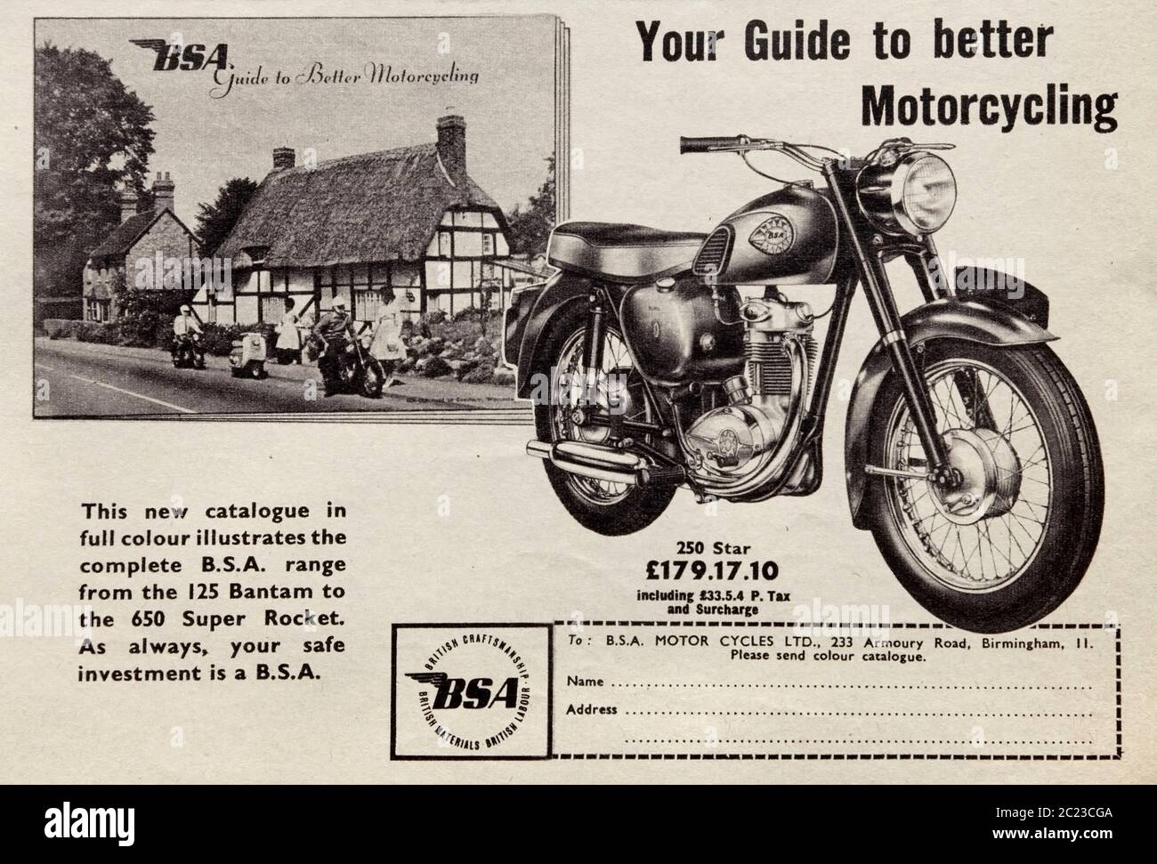 Vintage advertisement for British BSA motorcycles Stock Photo - Alamy