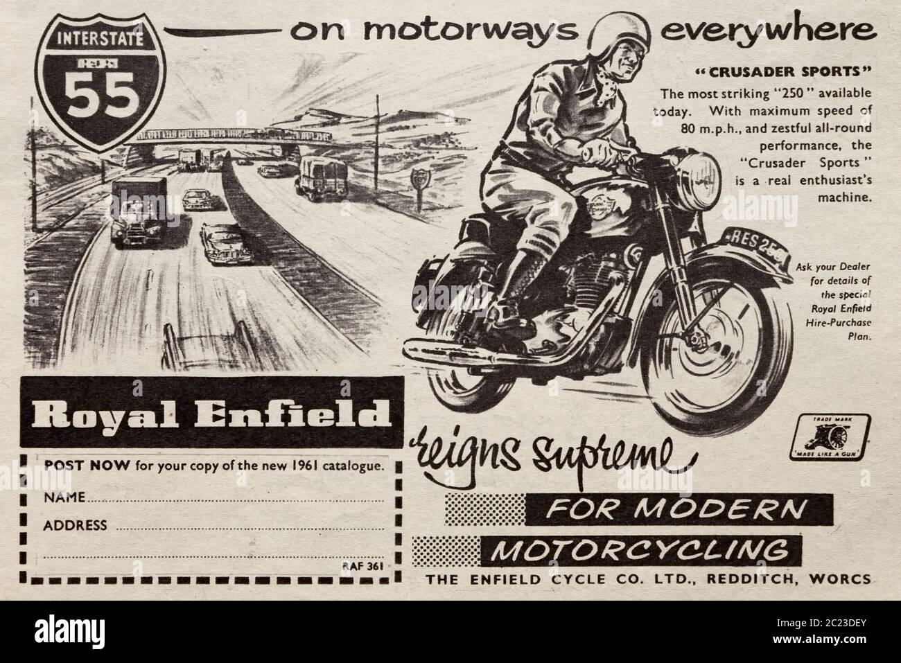 Vintage advertisement for the British Royal Enfield Crusader Sports ...