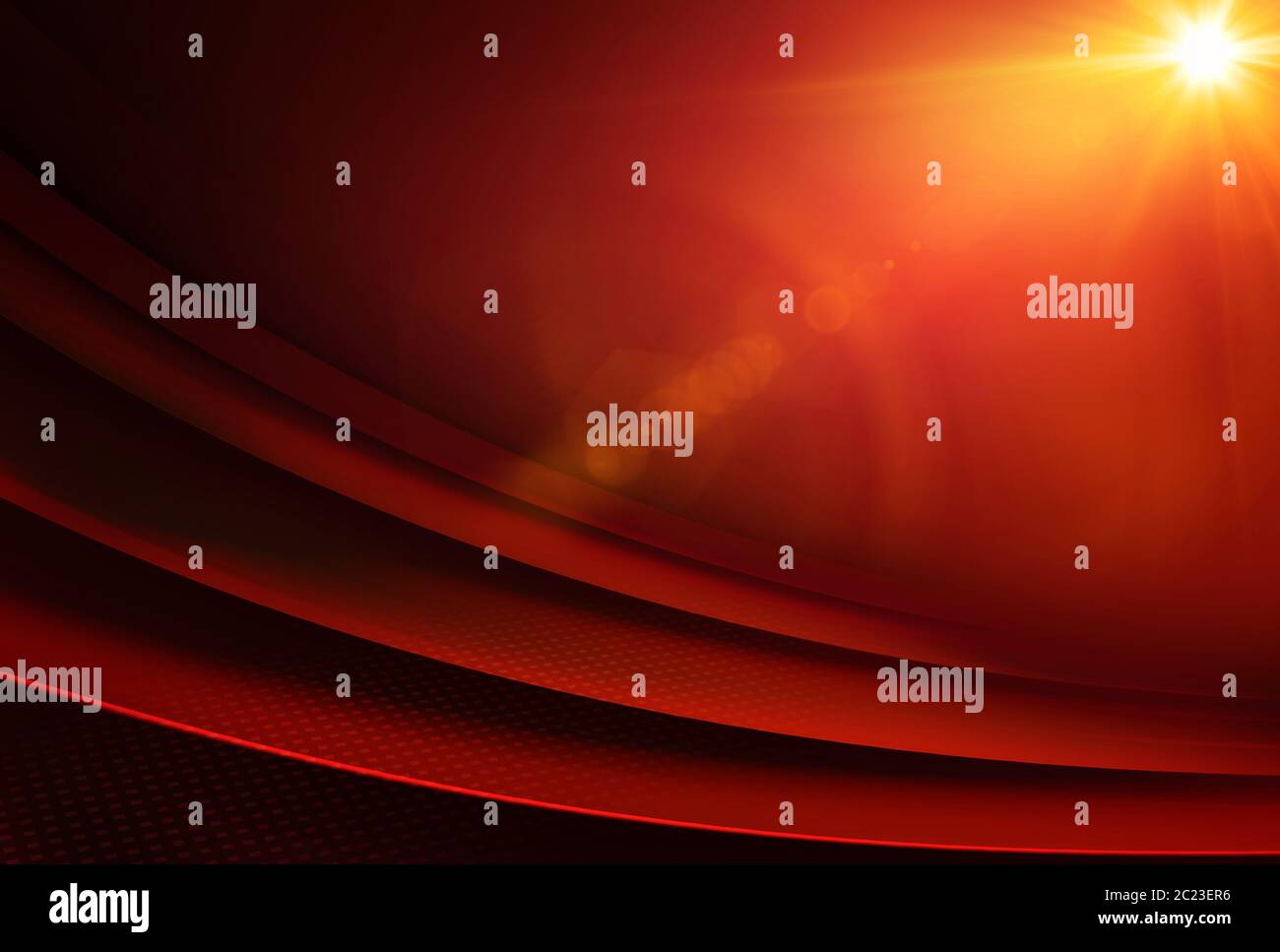 Graphical abstract red theme background with lens flare at top right ...