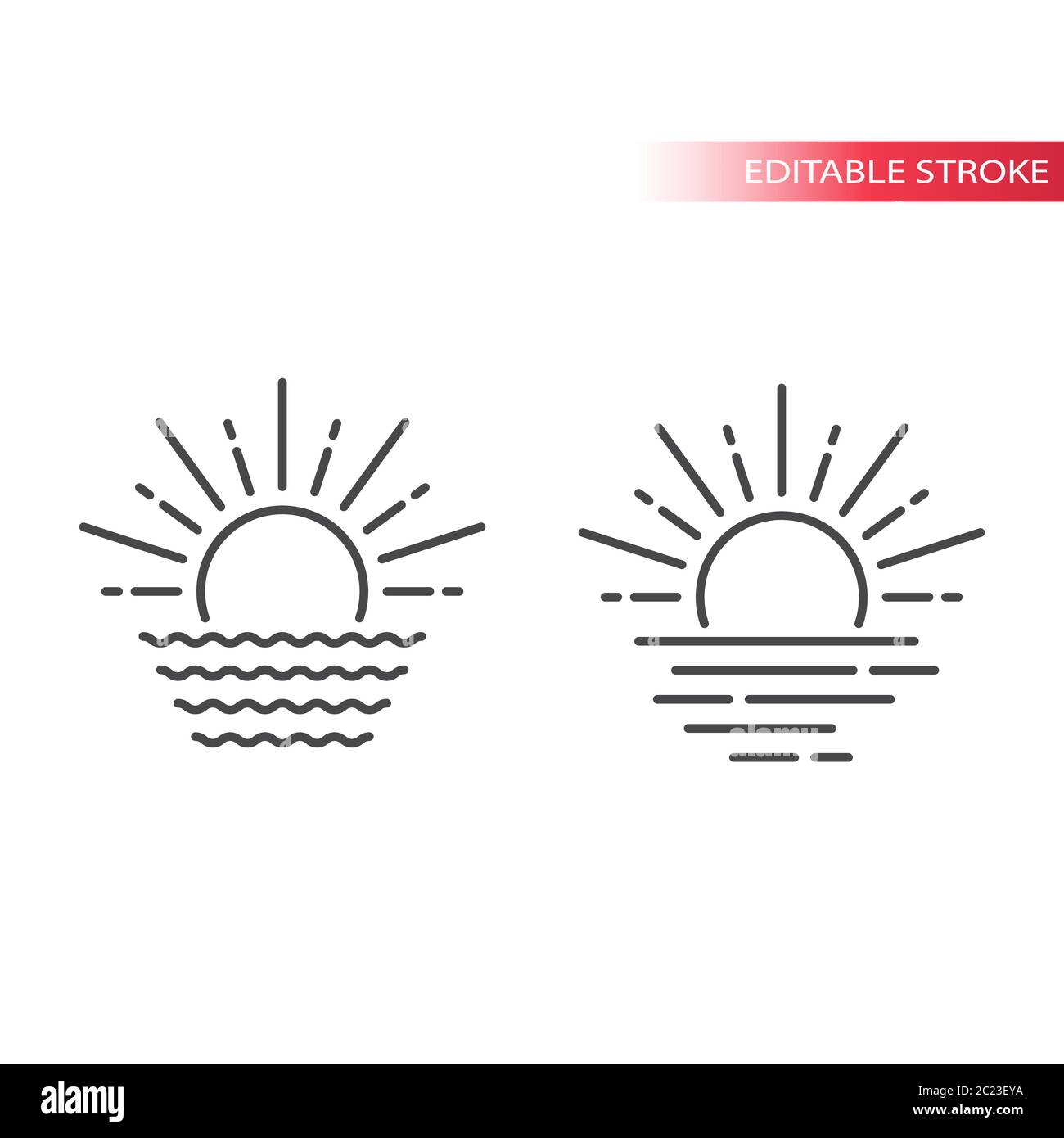 Sun and sea waves simple thin line vector icon. Editable stroke Stock ...