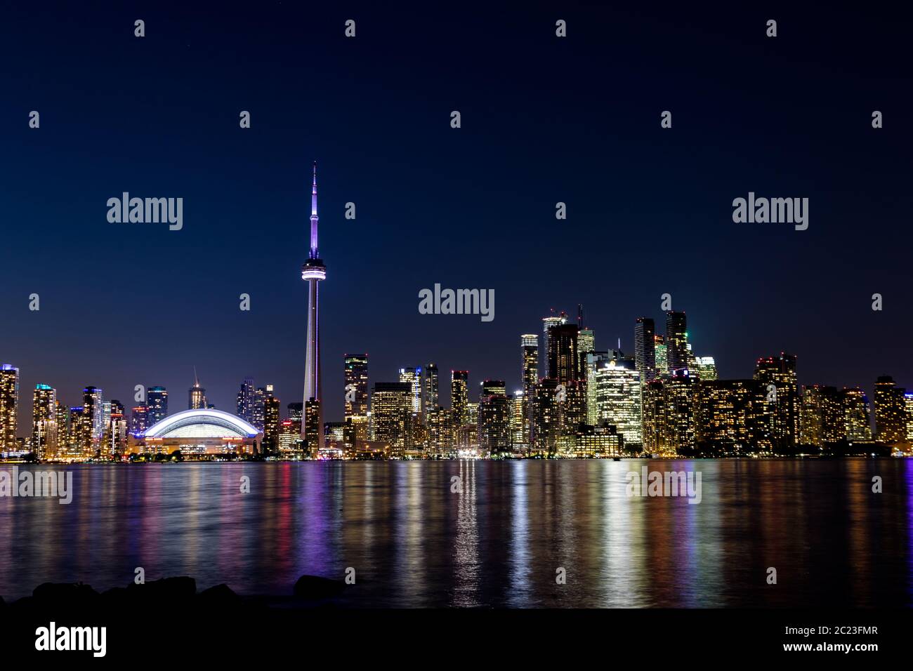 Night View of Downtown Toronto from Toronto Islands with the Lake ...