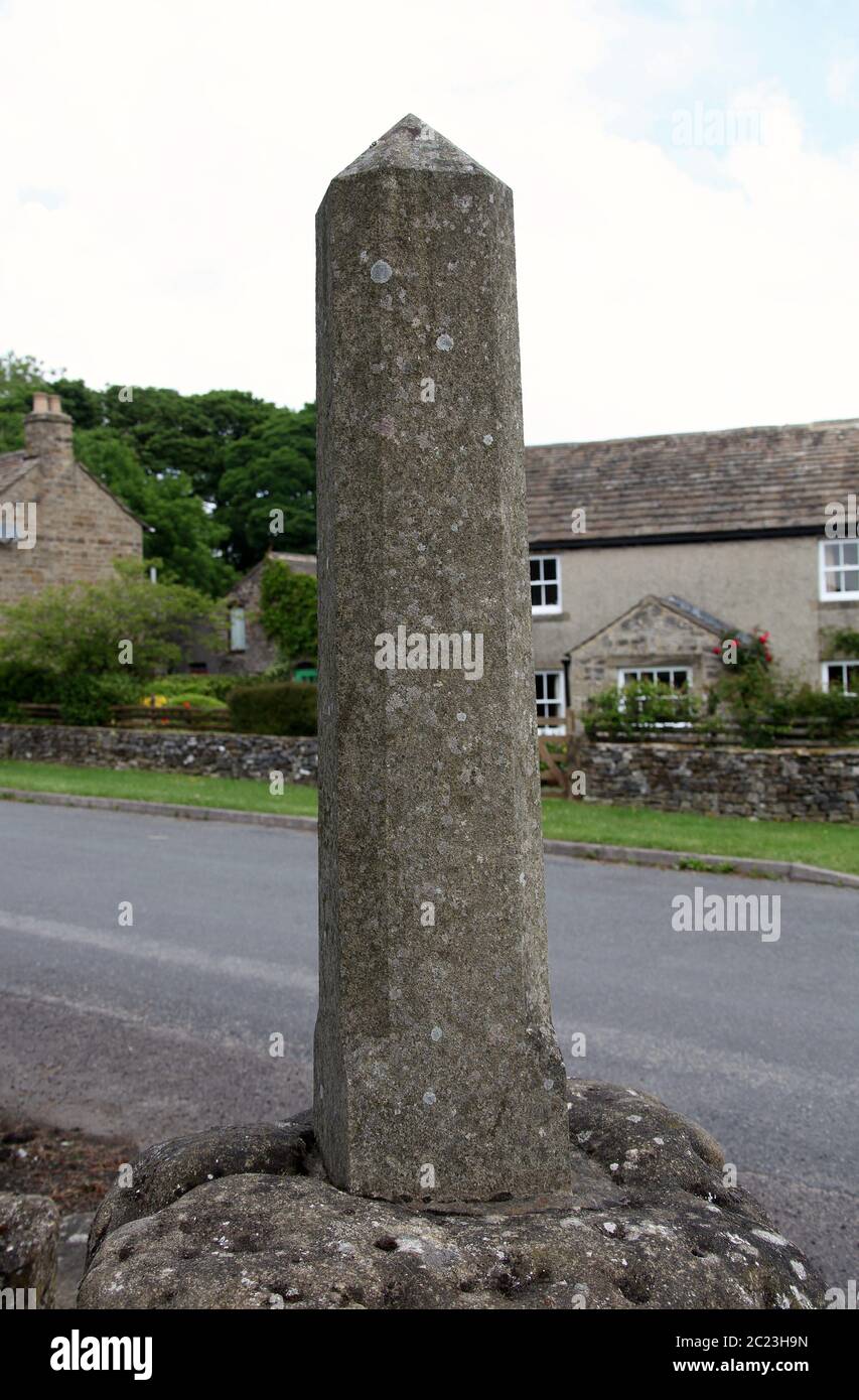 Restored butter cross in the Derbyshire village of Great Hucklow Stock ...
