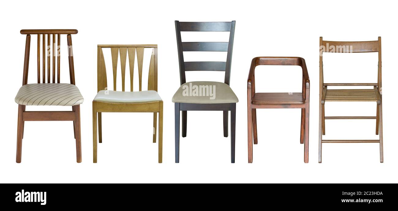 set of wooden chair isolated on white with clipping path Stock Photo ...