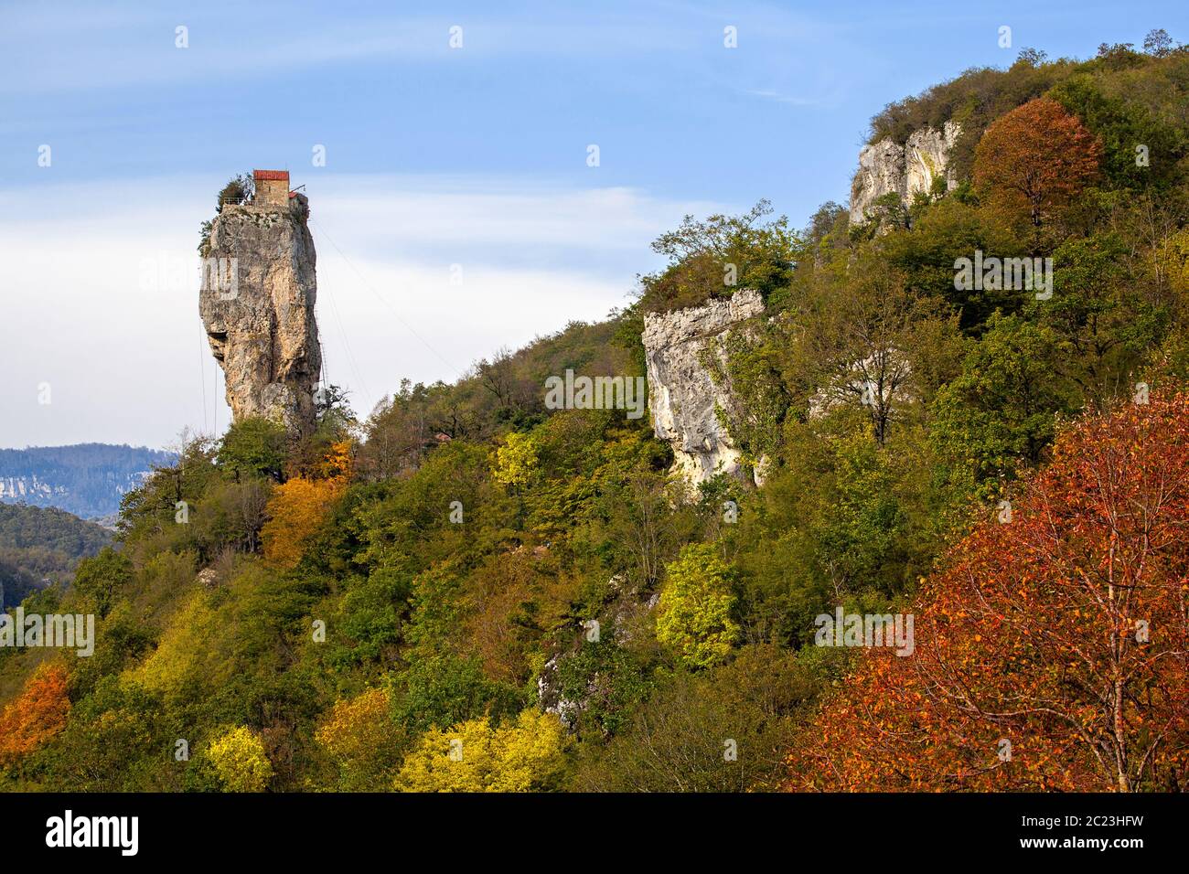 Limestone monolith pillar known as Katskhi pillar with a small ...