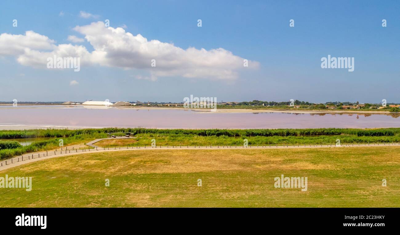 saltworks scenery in the Camargue area in southern France with pink ...