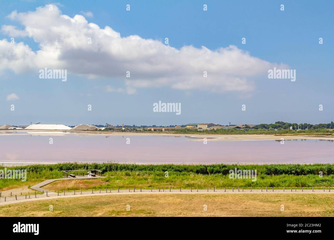 saltworks scenery in the Camargue area in southern France with pink ...