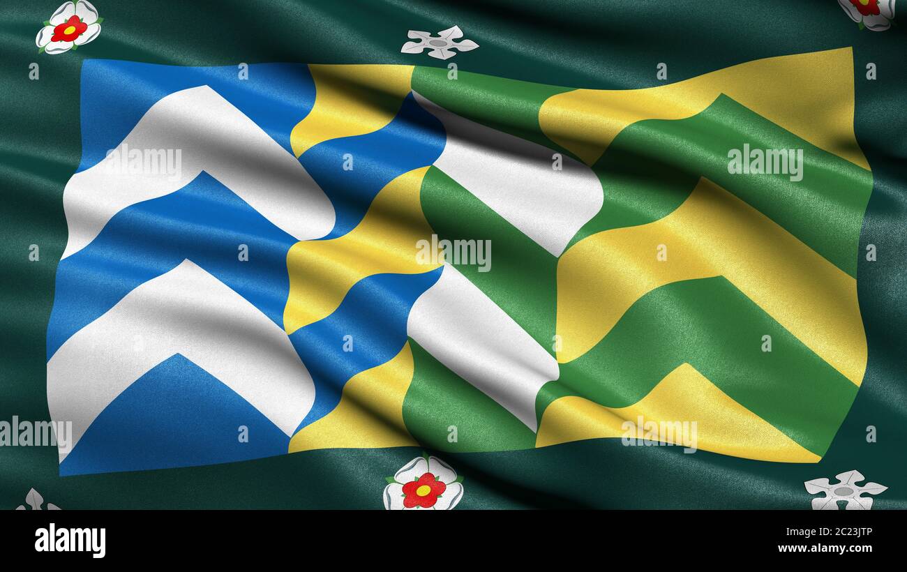 Flag of Cumbria waving in the wind. 3D illustration Stock Photo - Alamy