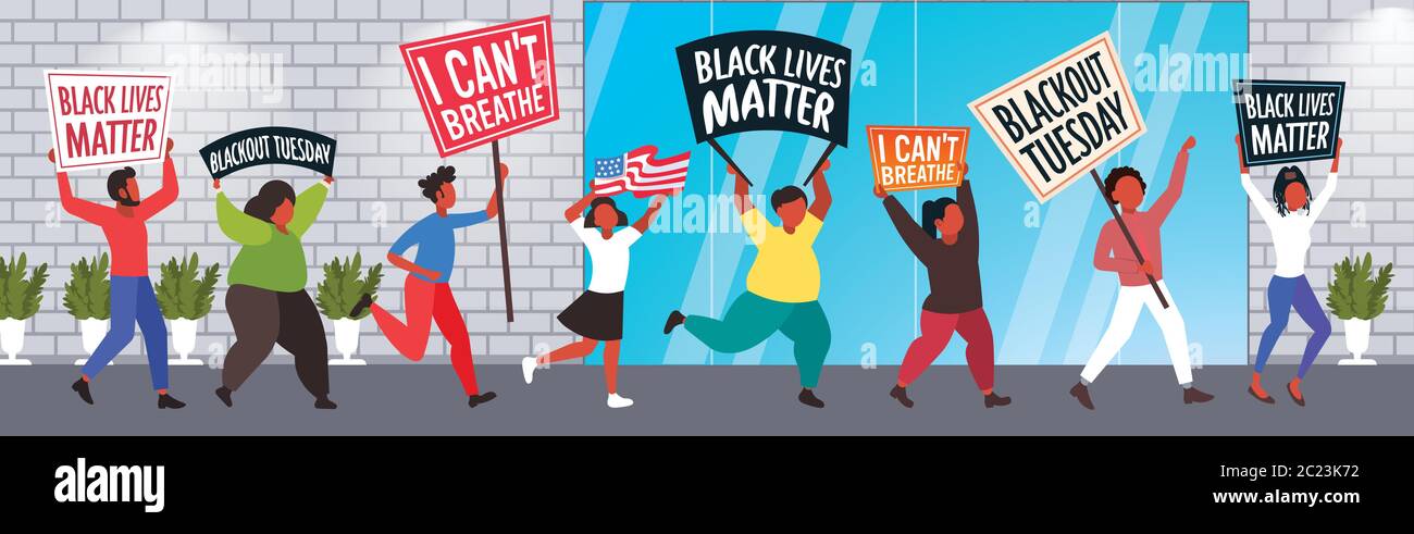 african american protesters with black lives matter banners protesting ...