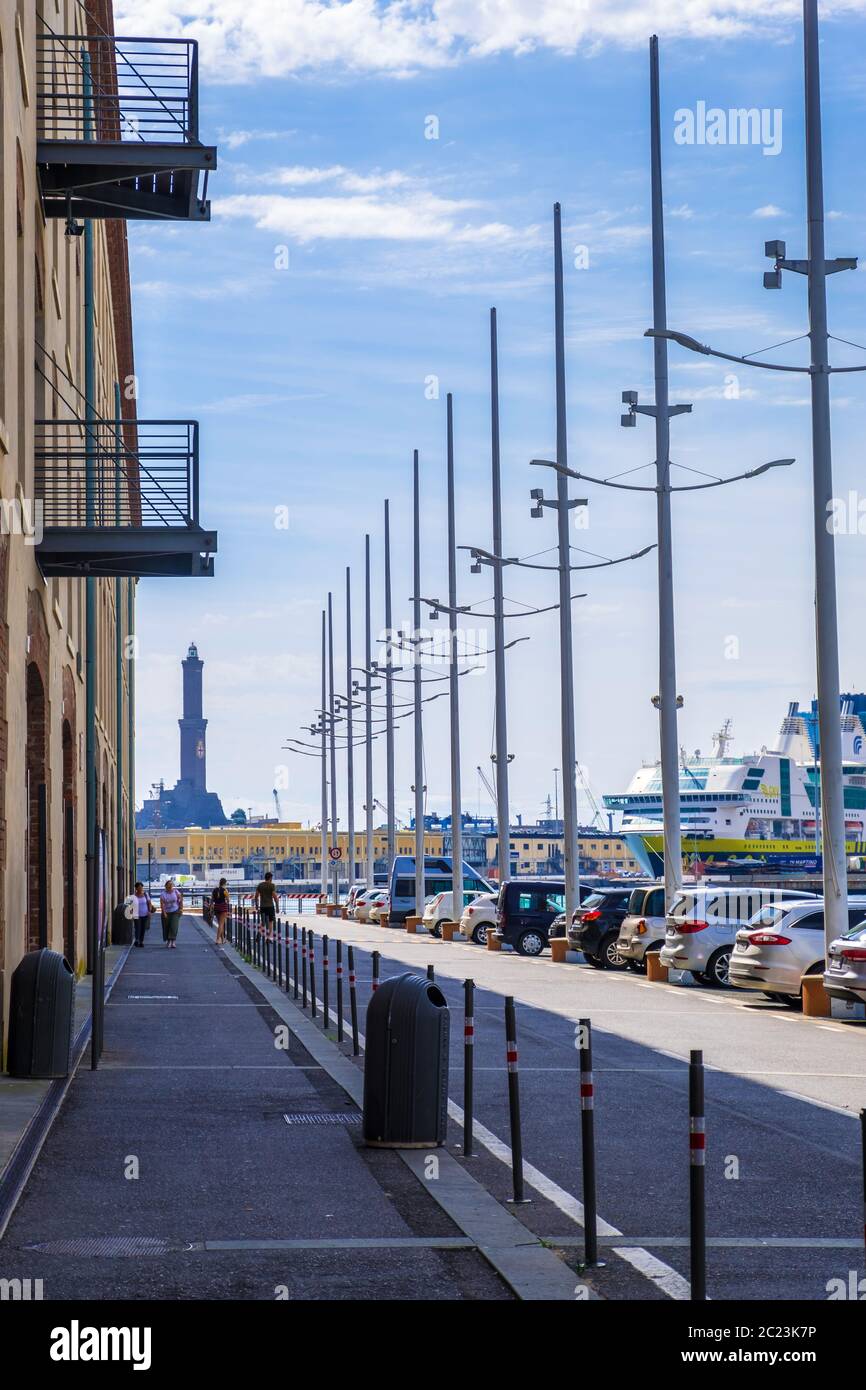 Genoa, Italy - August 20, 2019: Ancient lighthouse La Lanterna in Porto ...