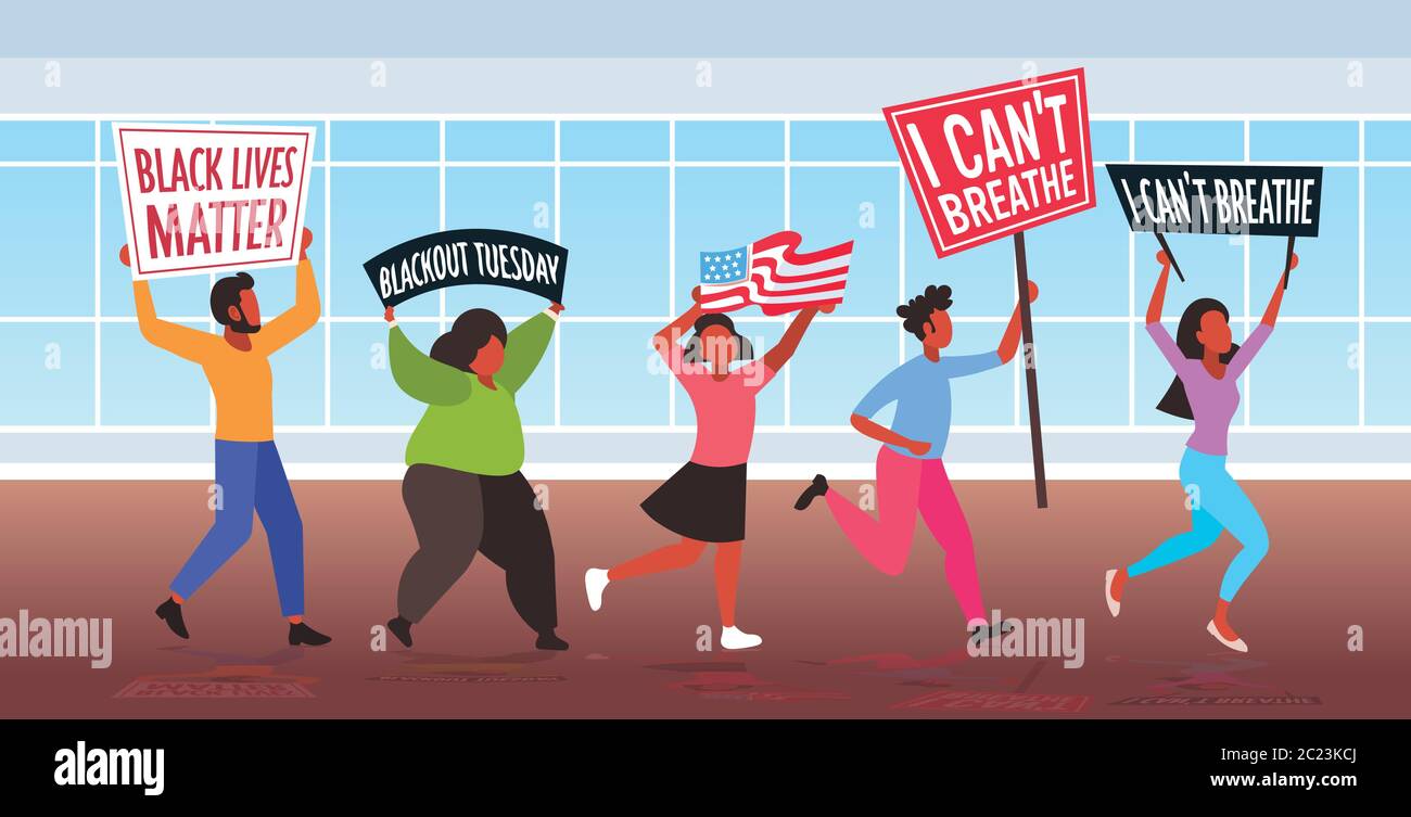 african american protesters with black lives matter banners protesting ...