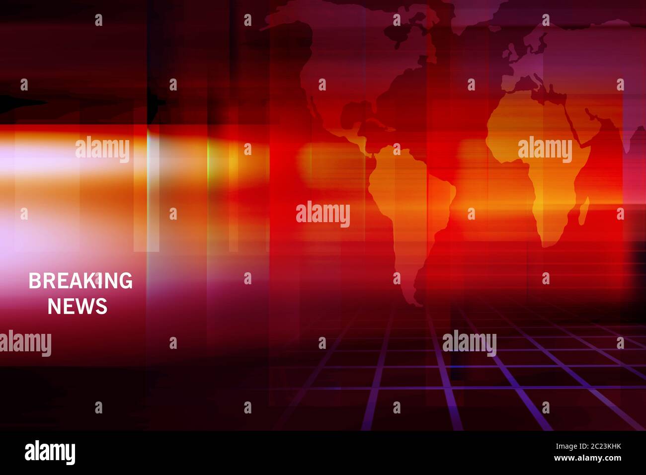Graphical breaking news background with world map and grid ground. 3d ...