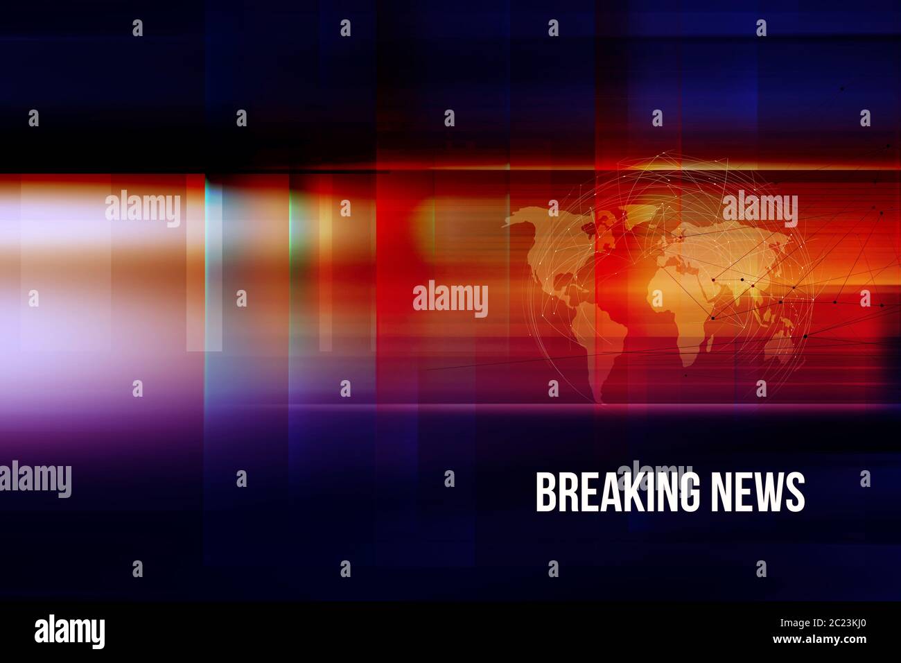 Graphical breaking news background with world map and connection lines ...