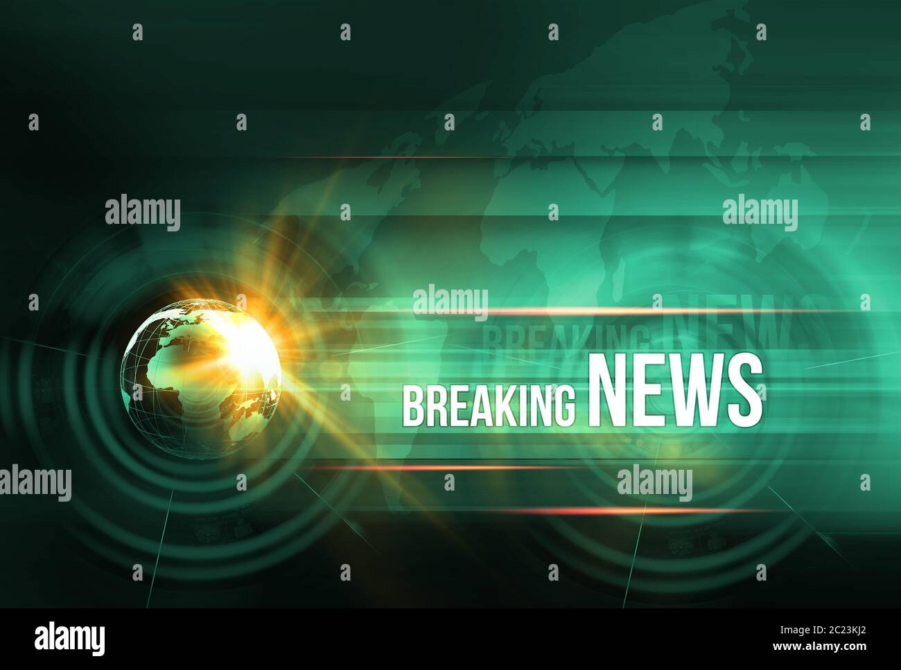 Graphical breaking news background with earth globe and lens flare ...