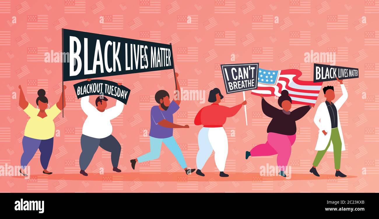 african american protesters with black lives matter banners protesting ...