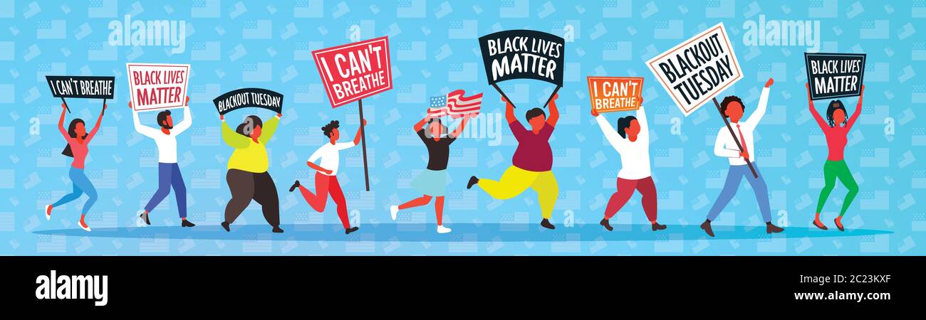 african american protesters with black lives matter banners protesting ...