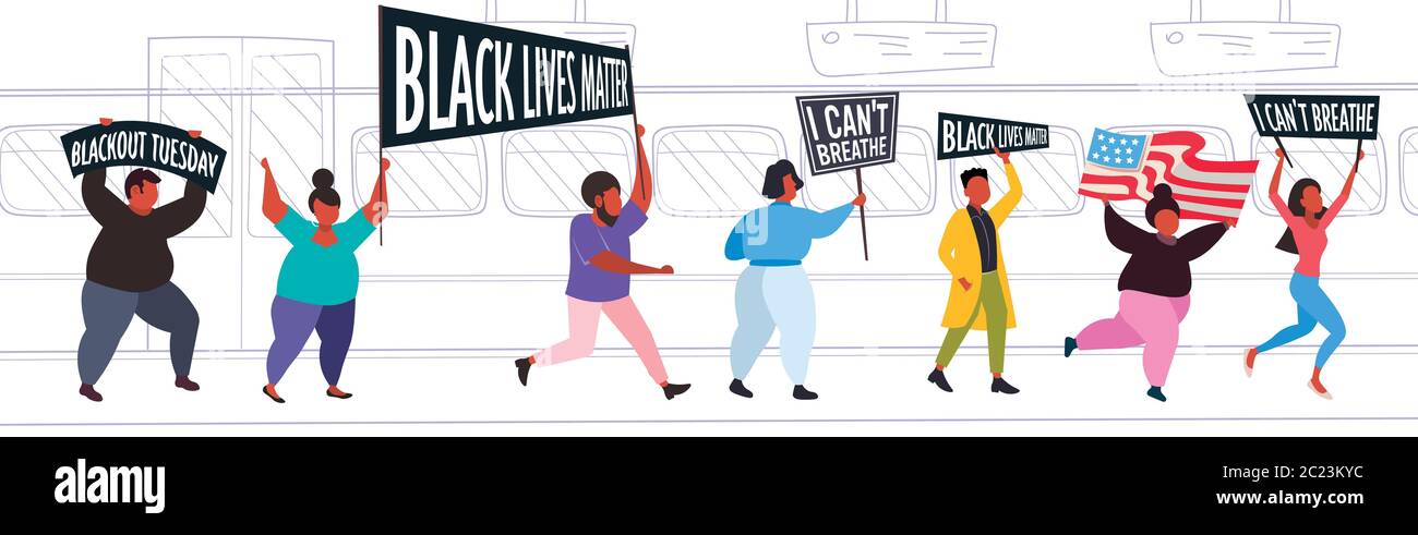 african american protesters with black lives matter banners protesting ...