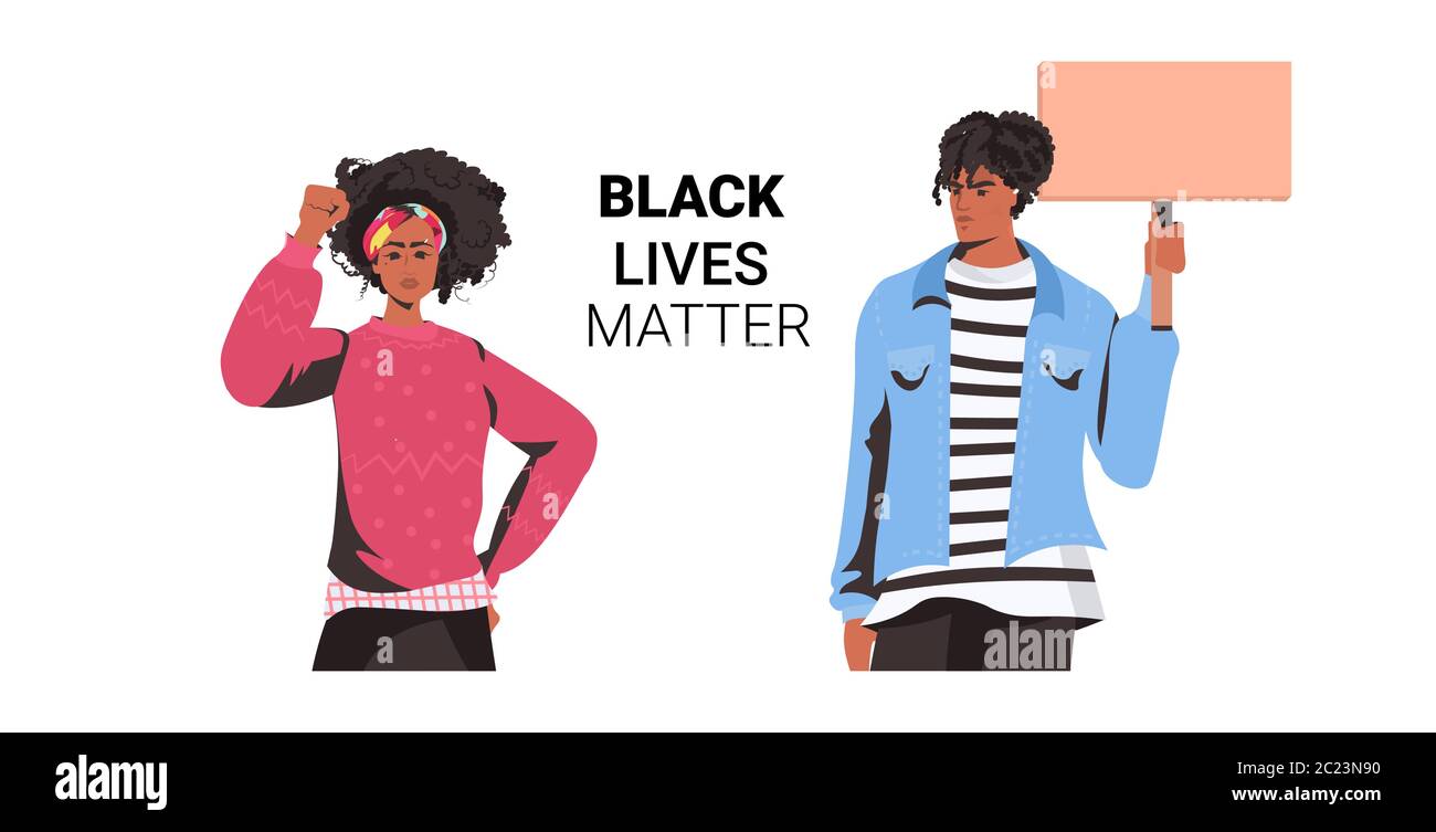 african american couple holding blank cardboard banner black lives ...