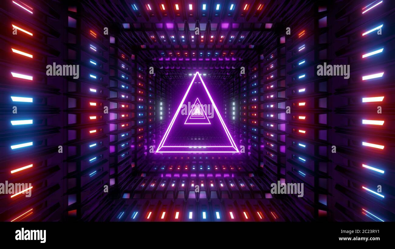 glowing wireframe triangle with metal shining background 3d ...