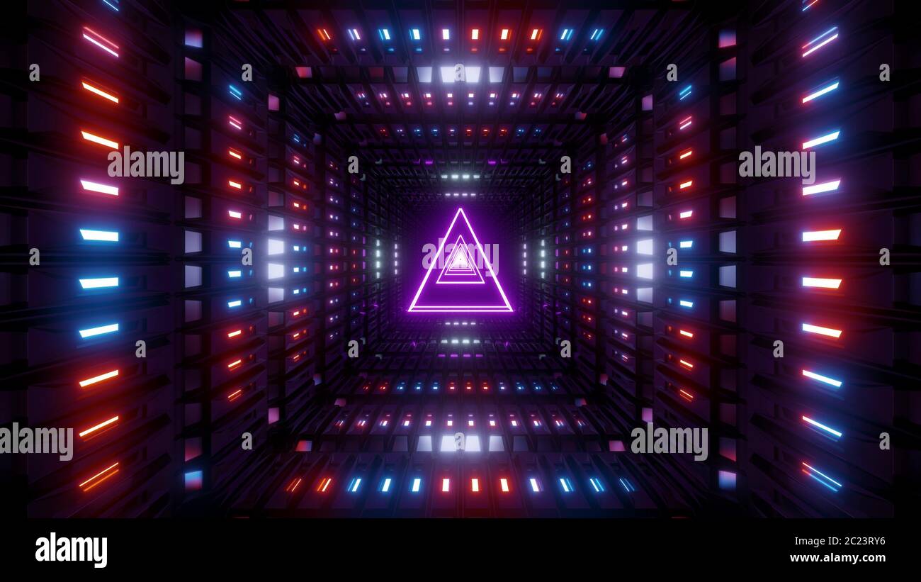 glowing wireframe triangle with metal shining background 3d ...