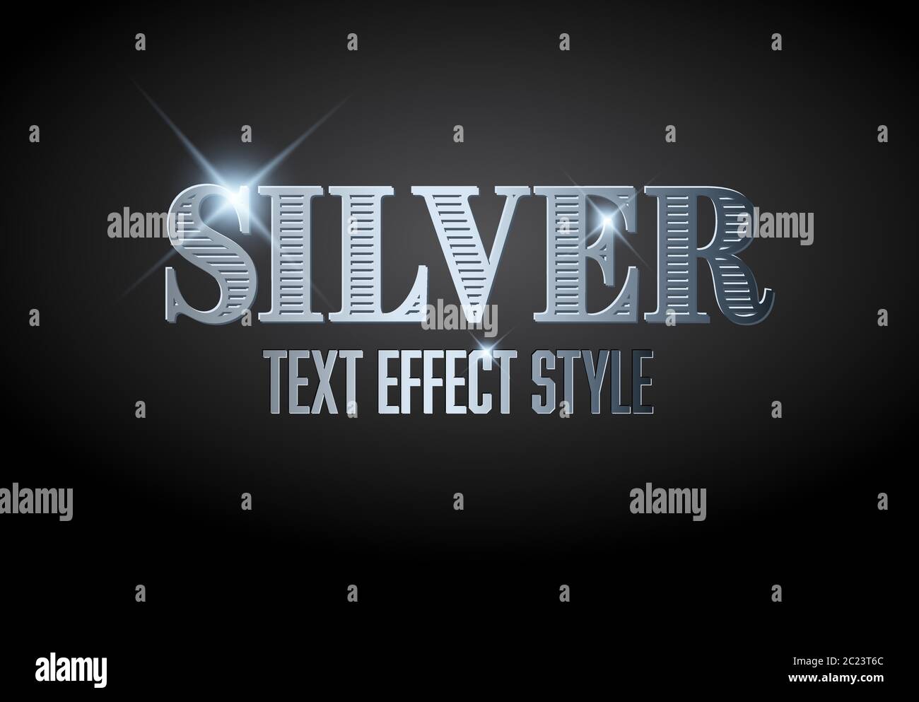 Silver text effect template with sparkles on a dark background Stock ...