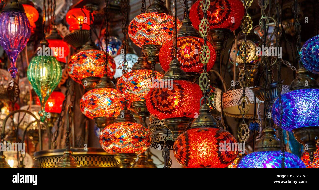 Turkish mosaic lamp oriental traditional light. Glass tile lantern at ...