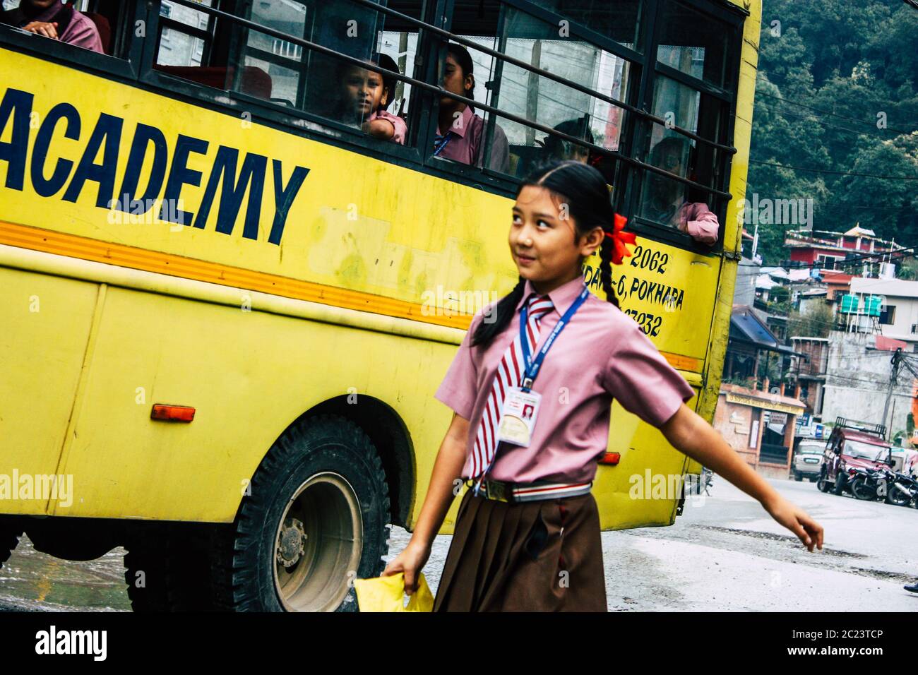 Pokhara Nepal October 4, 2018 Portrait of children coming from the ...
