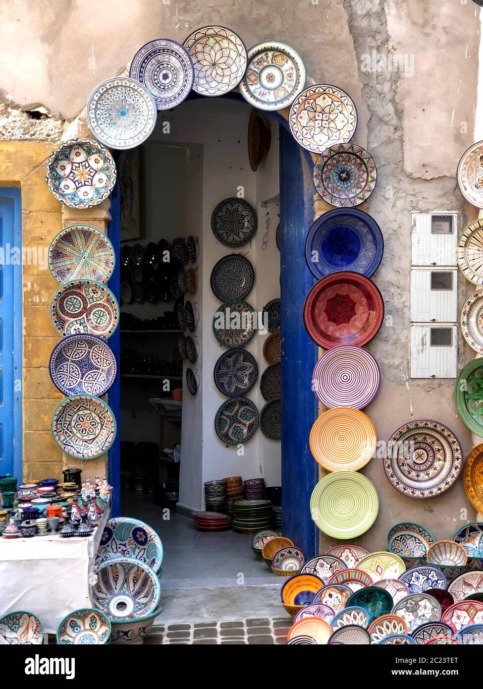 Colorful ceramics and pottery displayed outside in the market Stock ...
