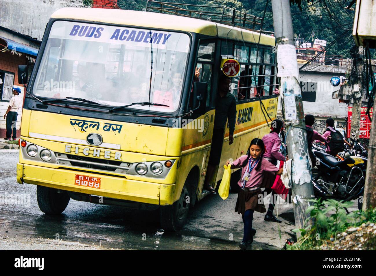 Pokhara Nepal October 4, 2018 Portrait of children coming from the ...