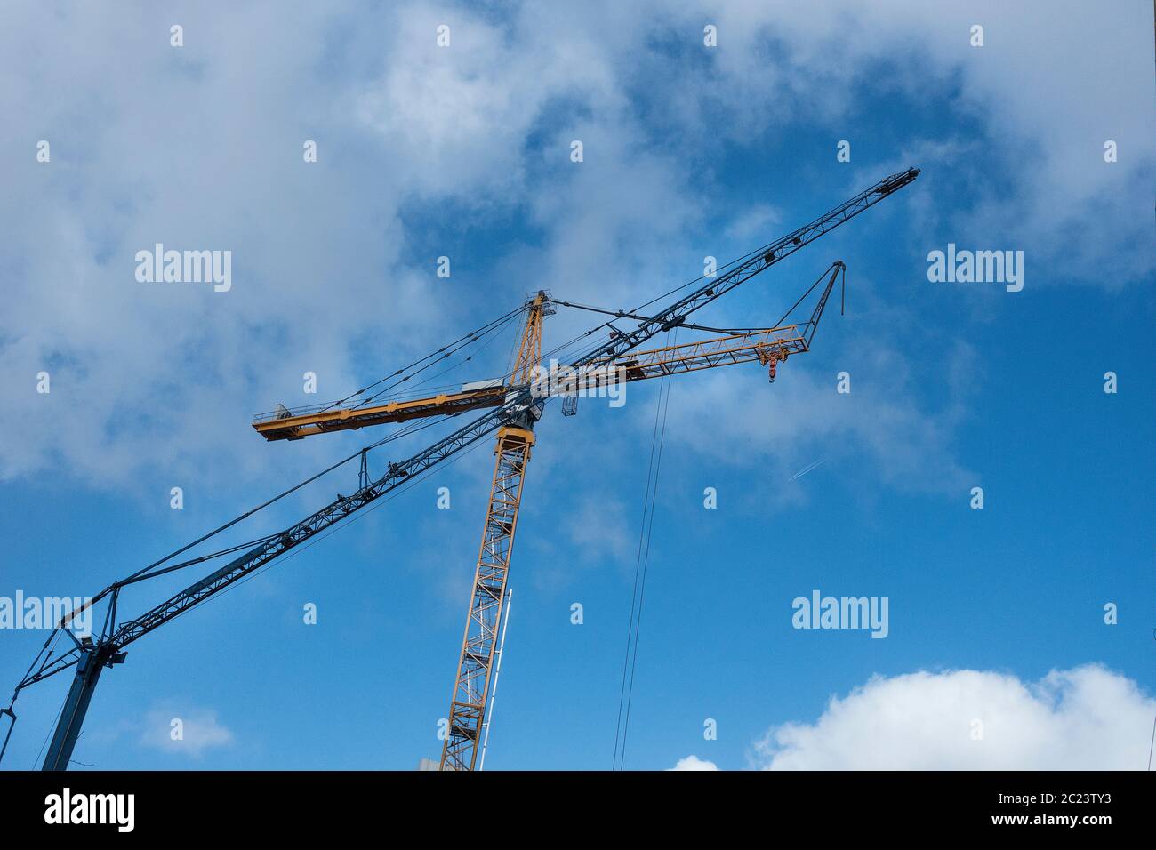 Construction site with tower crane for lifting building materials Stock ...