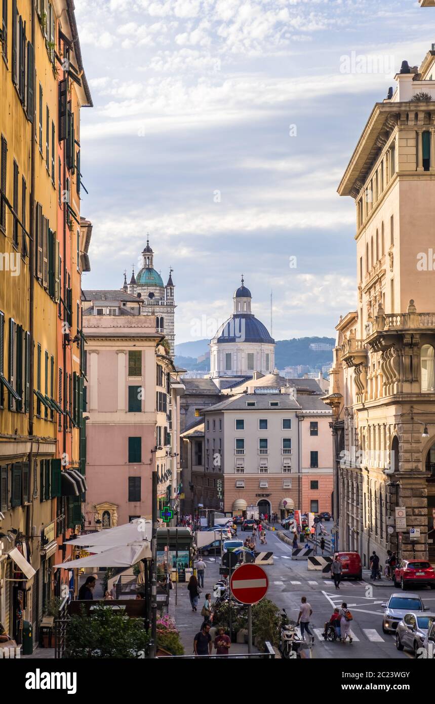 Genoa, Italy - August 20, 2019: Cityscape in the historic center of ...
